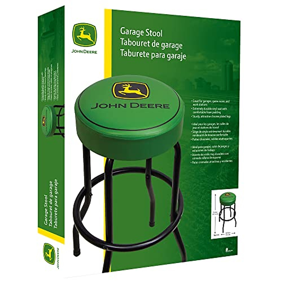 Plasticolor 004792R01 John Deere Logo Garage and Game Room Stool with Matte Green Top and Black Legs