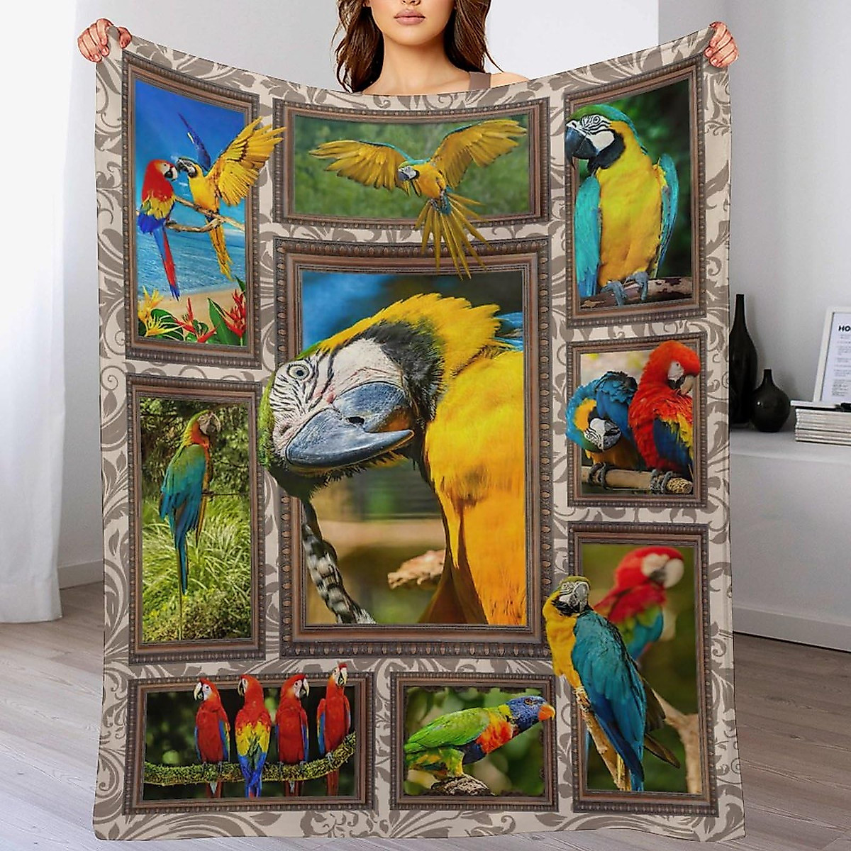 Parrot Bird Blanket Parrot Bird Gifts for Boys Men Parrot Bird Throw Blanket for Couch Sofa Bed Soft Warm Flannel Fleece for adults40 x50