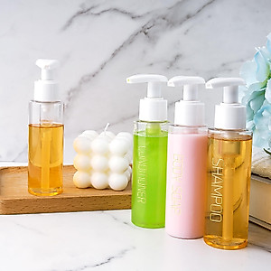 Travel Bottles Plastic Pump Bottle Dispenser Tsa Approved 3.4oz/100ml 4 Pack Travel Refillable Shampoo and Conditioner Bottles Empty Travel Size Bottles for Cosmetic, Lotion, Liquid Soap (Clear)