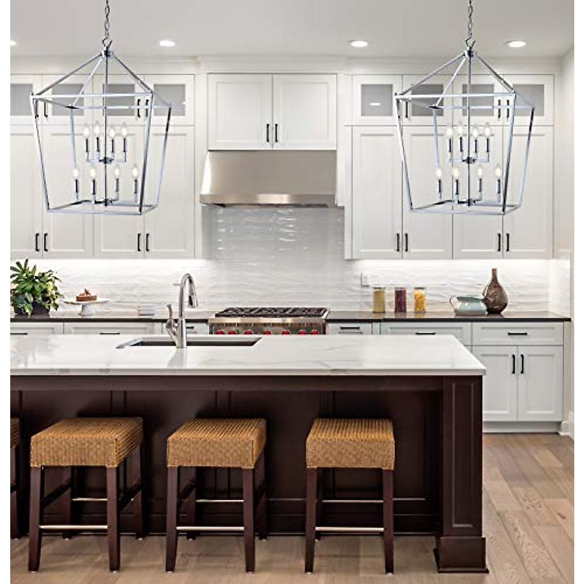 JONATHAN Y JYL7438C Pagoda Lantern Dimmable Adjustable Metal LED Pendant Classic Traditional Dining Room Living Room Kitchen Foyer Bedroom Hallway, 20 in, Chrome