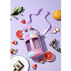 H2O Capsule 2.2L Half Gallon Wide Mouth Water Bottle with Storage Sleeve and Removable Straw - Hydration Tracker Jug with Measurements Marked – Shatterproof BPA-Free, (Purple TieDye)