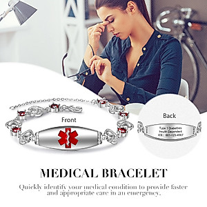 LanM Medical Alert Bracelets for Women Emergency Alert ID Bracelets for Girls Adjustable Medical Alert Bracelet for Mother Wife Grandmo Red