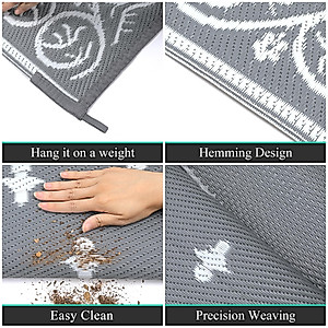 Bsmathom Reversible Outdoor Rugs Patio Rug 6'x9', Waterproof Plastic Straw Rug for Patios Clearance, RV Camping Rug Indoor Outdoor Area Rug for for Picnic, RV, Deck, Backyard, Balcony(Grey,6'x9')