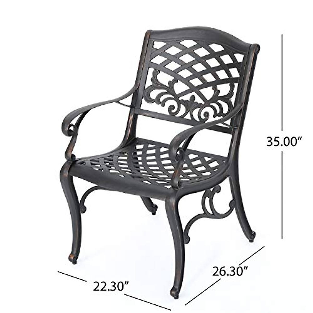 Christopher Knight Home Myrtle Beach Outdoor Aluminum Dining Chairs, 2-Pcs Set, Shiny Copper