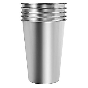 KISEER 5 Pack 16 Ounce Stainless Steel Pint Cups Shatterproof Cup Tumblers Unbreakable Metal Drinking Glasses for Bar, Home, Restaurant