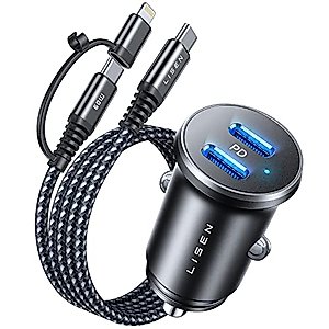 USB C Car Charger Fast Charging, 60W PD (30W+30W) Super Fast Car Charger, iPhone Car Charger Samsung Car Charger with 3.3ft C to C/L Cable for iPhone 14 13 12 iPad Samsung Galaxy S23/22 Google Pixel