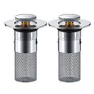 2PCS Bathroom Sink Stopper Hair Catcher,Removable Stainless Steel Filter Basket,Sink Plug Hair Trap Universal Bathtub Sink Drain Replacement