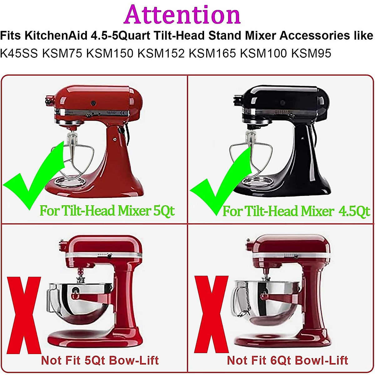 Stainless Steel Flex Edge Beater for KitchenAid Mixer, Fits Tilt-Head Stand Mixer Bowls For 4.5-5 Quart Bowls, Kitchenaid Paddle Attachment by ABTER