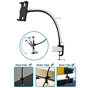 woleyi Gooseneck Tablet Holder Mount, Heavy Duty Desk/Bed Tablet Stand, Flexible Arm Clip for iPad Pro Air Mini, Galaxy Tab/Z Fold, Fire HD, Surface Pro/Go, Switch, iPhone and More 4.7-13" Devices