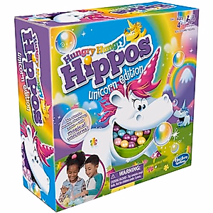 Hasbro Gaming Hungry Hippos Unicorn Edition Pre-School Board Game for Kids Ages 4 and Up; 2-4 Players