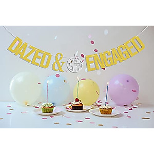 Dazed & Engaged Banner Gold Glitter, Hippie Engaged Banner, Retro 60's 70's Bachelorette Banner, Engaged Banner, Last Disco Engagement Party Decorations