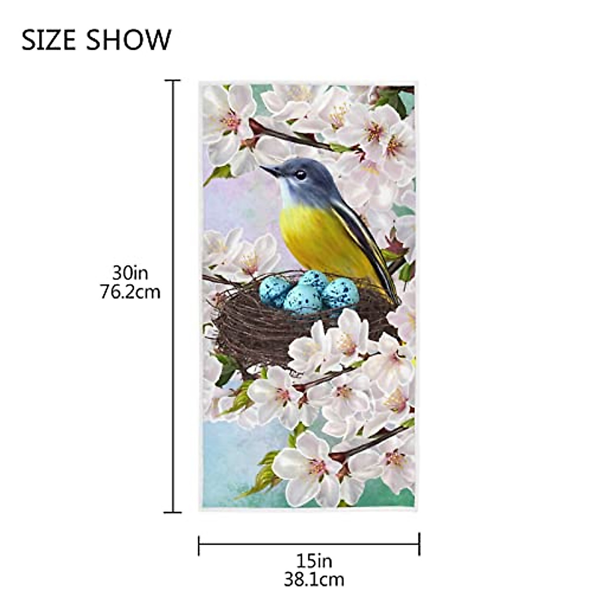 Happy Easter Eggs Kitchen Hand Towels Spring Bird Cherry Blossom Dish Towel Decorative Fingertips Towels Soft Quality Washcloths for Bathroom Sports Spa Gym Yoga Guests Hotel 30 X 15Inch