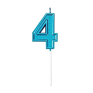UVTQSSP 3.94 Inch Blue Oversized Large Number Candles Happy Birthday Candles Glitter Cake Topper Decoration for Party Wedding Anniversary Celebration Supplies Kids Adults (Shape 4 Blue)