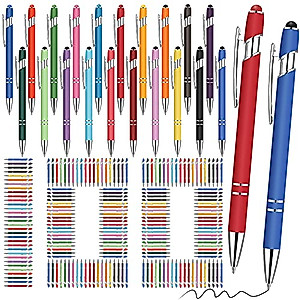 Yeaqee 100 Pieces Ballpoint Pen with Stylus Tip Click Metal Pen, 2 in 1 Black Ink Pens for Writing 1.0 mm Medium Point Stylus Pen for Touch Screen Tablet, Assorted Colors