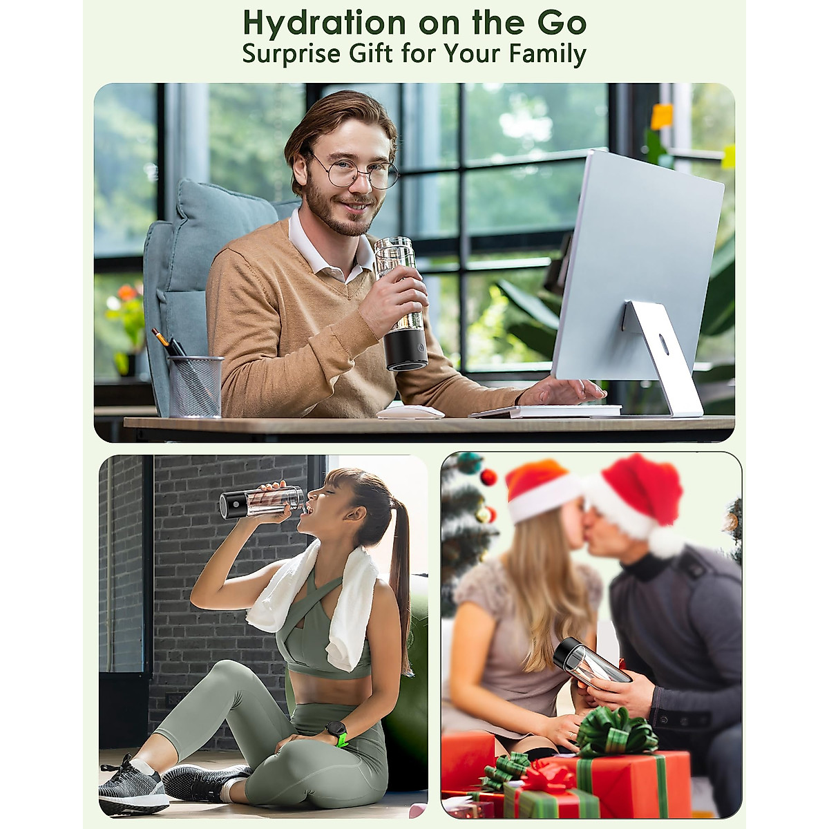 MOVOCA Upgrade Hydrogen Water Bottle, 3Min 2200PPB Hydrogen Water Bottle Generator -SPE PEM Tech, 14OZ Portable Hydro Water Bottle Machine, Birthday Xmas Gift for Husband, Wife, Family, Friends,Travel