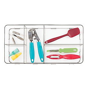 iDesign Clarity Plastic Divided Organizer, Interlocking Storage Container for Vanity, Bathroom, Kitchen Drawers, 16" x 8" x 3", 5 Section