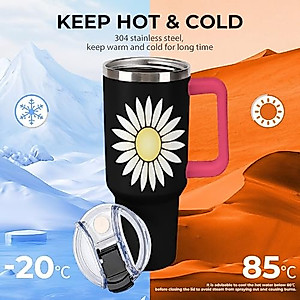 Nature Flowers Daisy 40oz Water Bottle Double Wall Insulated Tumbler with Handle Leakproof Travel Mug Light Rose Red-style