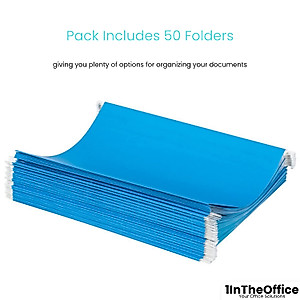 1InTheOffice Blue Letter Size Hanging File Folders with Tabs, 1/5 Cut, 11 pt, 50 Pack