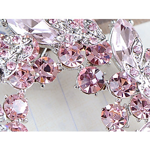 Alilang Womens Diamond Inspired Floral Wreath Holiday Christmas Old Fashion Brooch Pin, Pink
