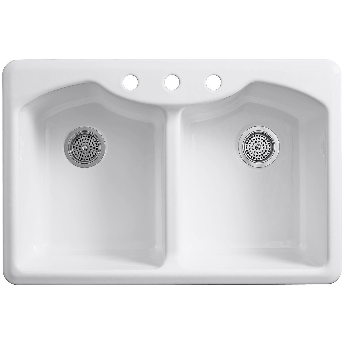 KOHLER K-6482-3A4-47 Bellegrove Double Bowl Top-Mount Kitchen Sink with Three Hole Drillings, Almond