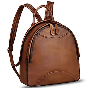 IVTG Genuine Leather Backpack Purse for Women Vintage Fashion Bookbag Handmade Casual Satchel Daypacks (LightBrown)