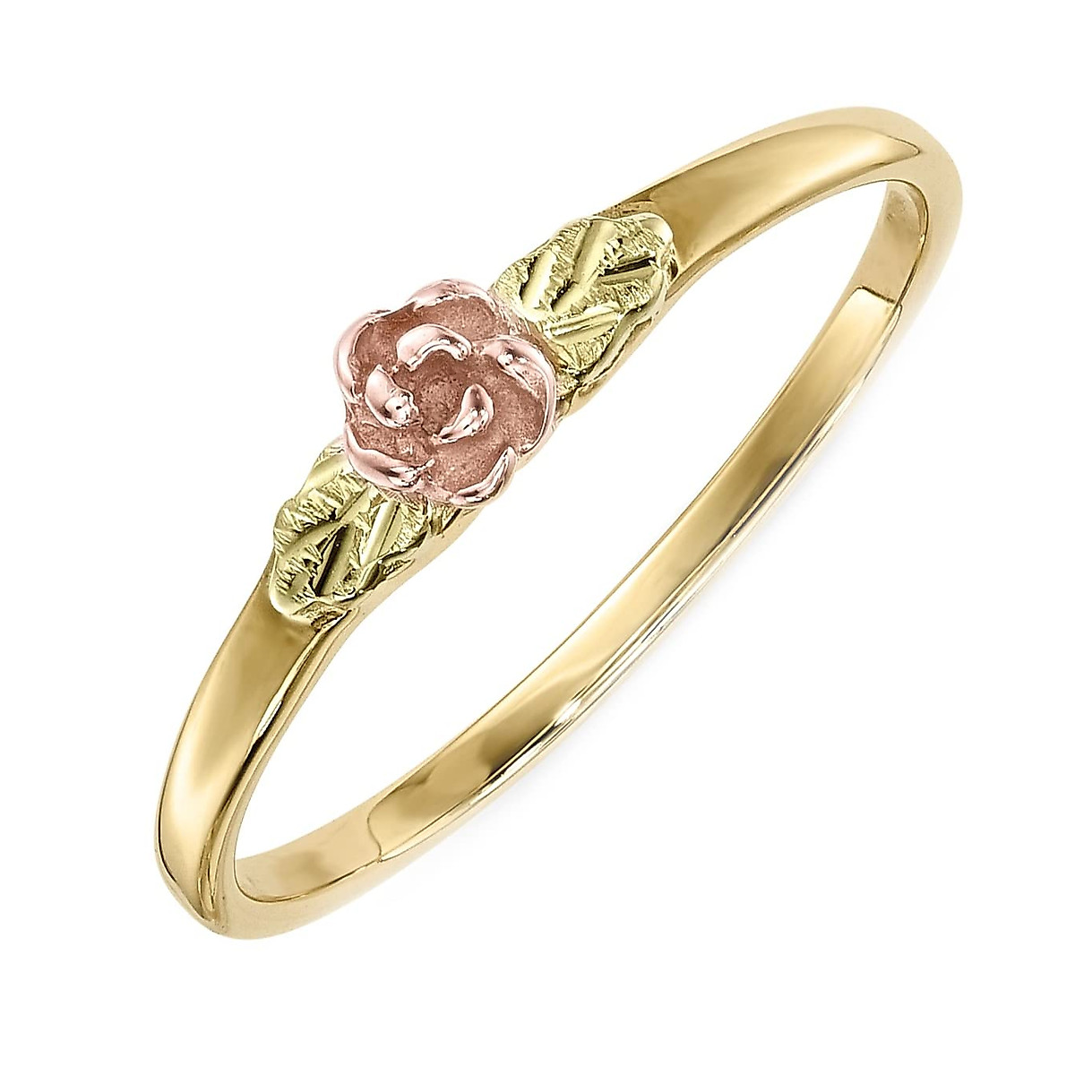 Blooms Rose Flower Petite Ring, 10k Yellow Gold, 12k Green and Rose Black Hills Gold Size 6.75