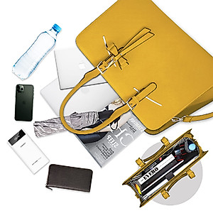 TOPDesign Laptop Bag for Women, Waterproof PU Leather Work Briefcase fits 15.6 Inch Computer, Large Tote Messenger Shoulder Bag, Stylish Business Purse Handbag Satchel (Yellow)