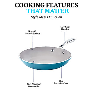 GOTHAM STEEL 12 Inch Frying Pan Skillet, 12 Inch Nonstick Frying Pan Skillet with Ceramic Coating, Non Stick Skillet, Large Skillet with Stay Cool Handle, Healthy, Oven & Dishwasher Safe-Ocean Blue