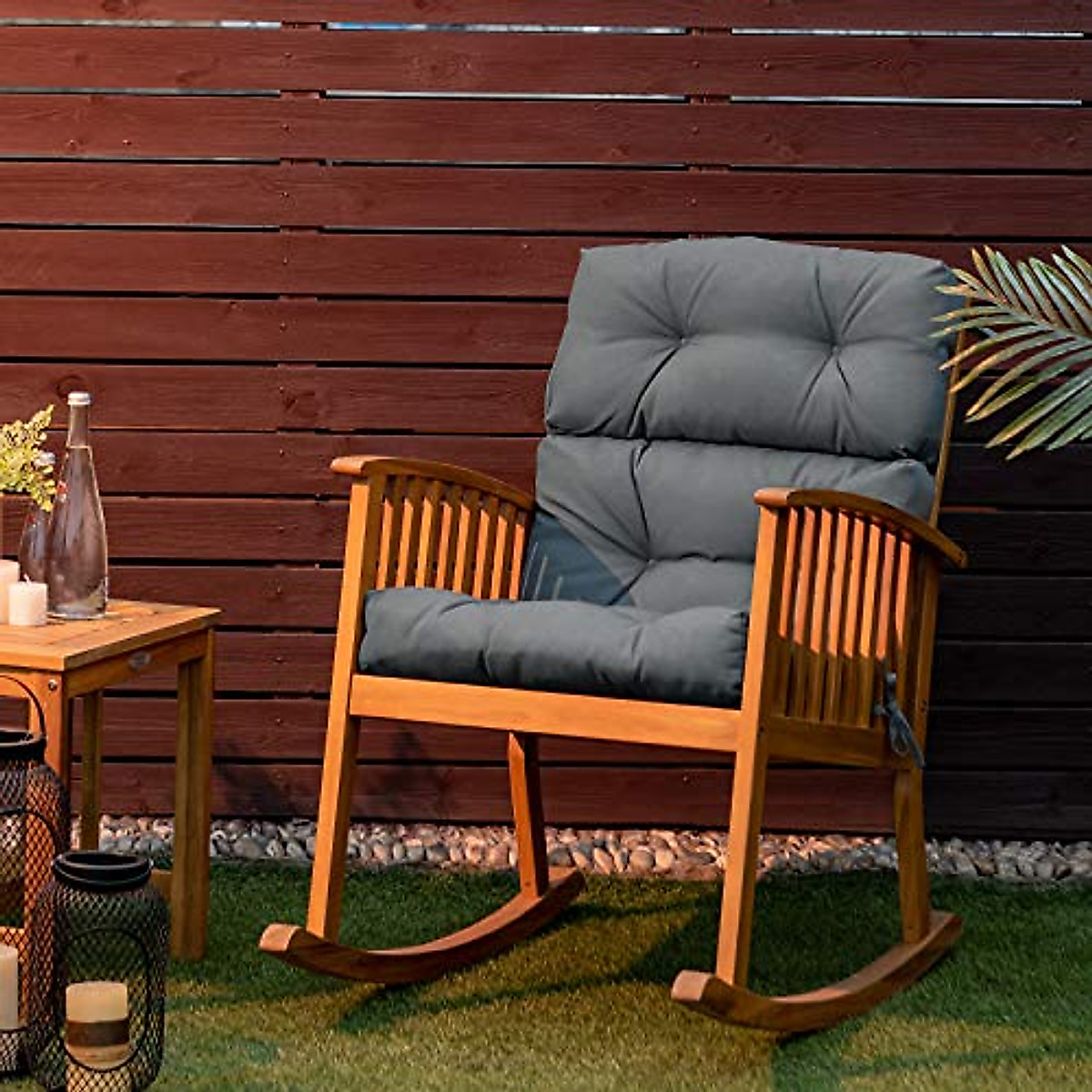 Giantex Tufted Outdoor Patio Chair Cushion 4.5", High Back Chair Cushion with 4 String Ties, Patio Seat Cushion for Swing Bench Wicker Seat Chair (Gray)