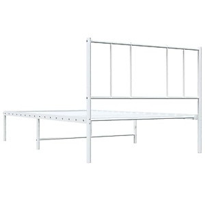 vidaXL Classic White Metal Bed Frame with Durable Powder-Coated Steel, Supportive Headboard, Robust Slats and Extra Storage Space – 39.4"x74.8"