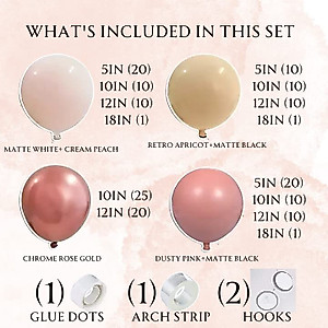 162 piece Dusty Retro Colors Balloon Arch double stuffed with a balloon arch garland kit, Retro Dusty Pink, Retro Apricot, Matte cream peach and chrome rose gold