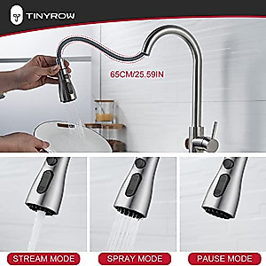 TINYROW Kitchen Faucet with Pull Down Sprayer Kitchen Sink Faucet Brushed Nickel, Single Handle Stainless Steel Kitchen Sink Faucets