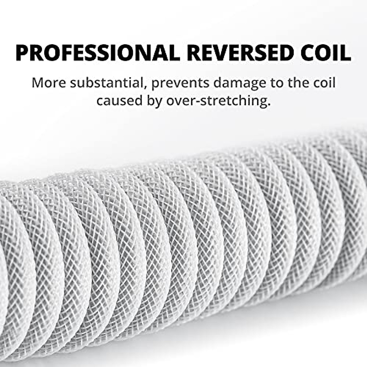 GUNMJO Pro Custom Coiled USB C Cable for Gaming Keyboard, Double-Sleeved Mechanical Keyboard Cable with Detachable Metal Aviator, 1.5M USB-C to USB-A, White Color