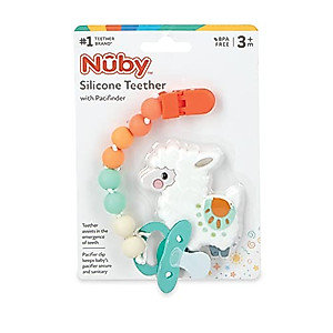 Nuby All Silicone Teether with Bonus Silicone Pacifinder with Clip - 3+ Months, 1pk, Assorted Neutral Designs