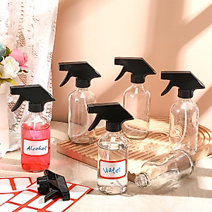 Norme 12 Pcs 8 oz Glass Spray Bottles with Funnels and Labels Refillable Cosmetic Empty Spray Bottles with Sprayer Containers for Essential Oil Cleaning Solutions(Clear,Classic)