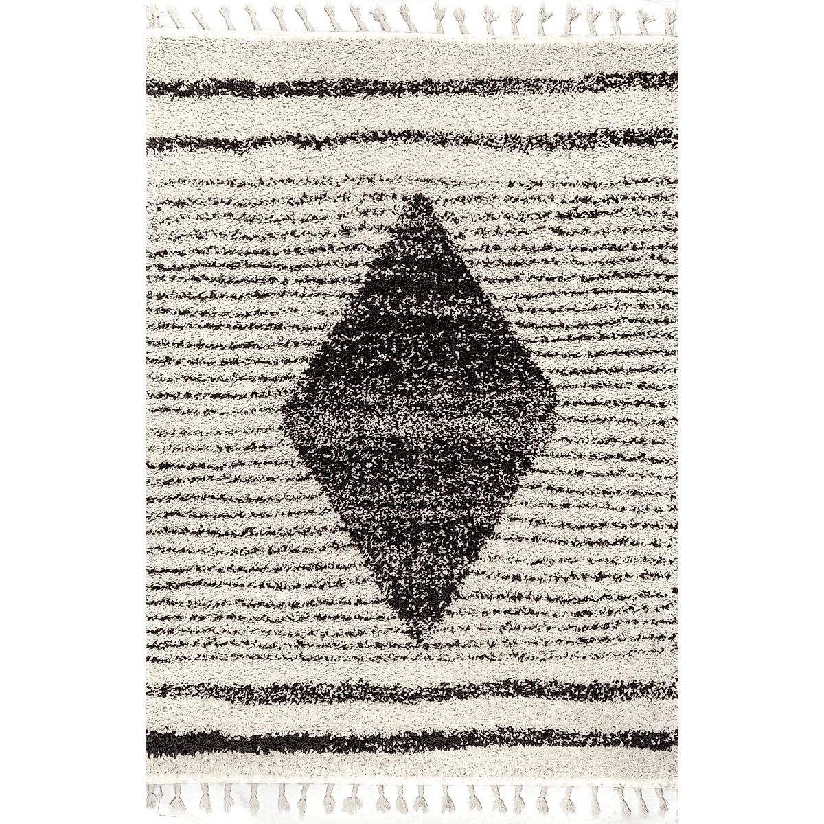 nuLOOM Kiera Moroccan Diamond Shag Tassel Area Rug, 9x12, Off-white
