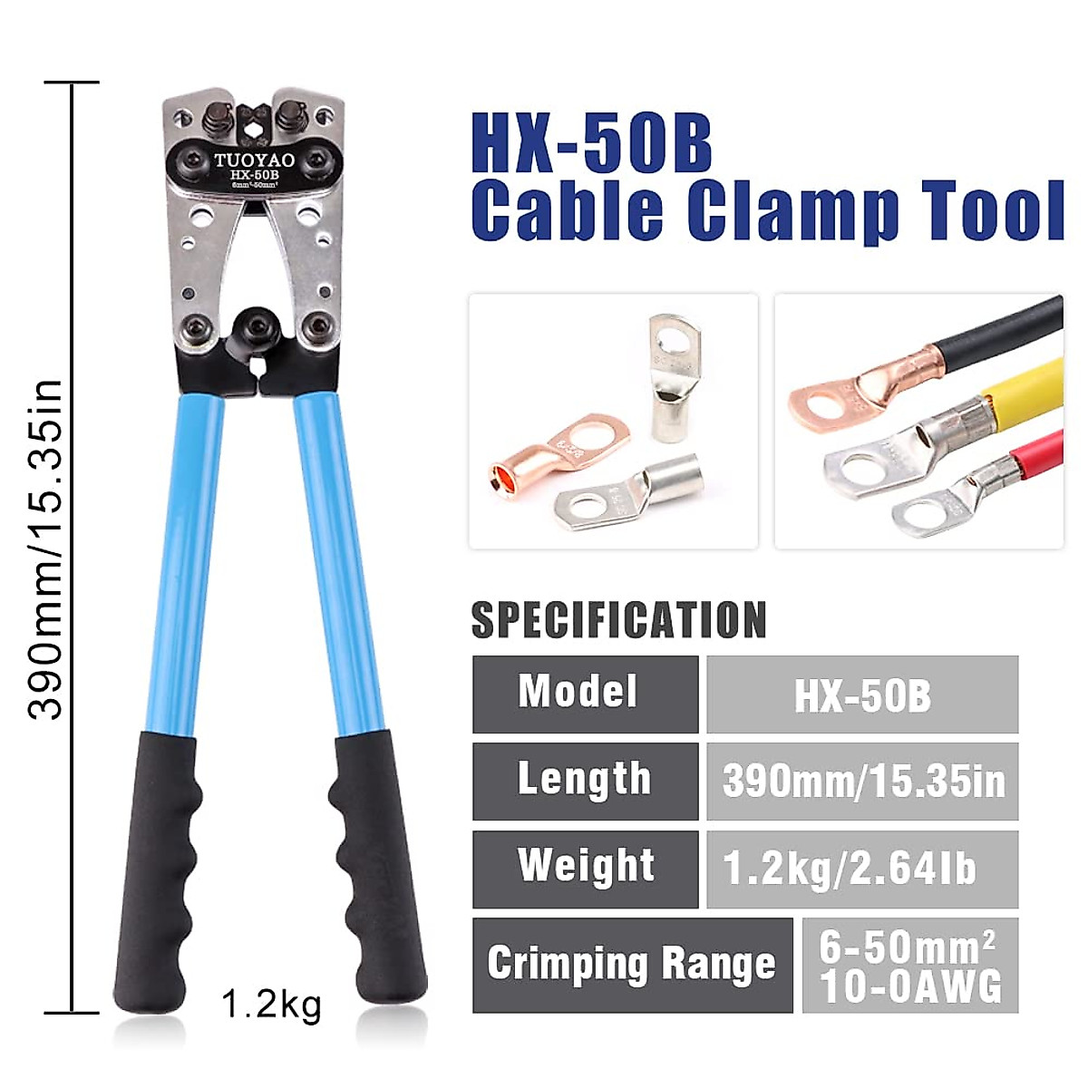 TUOYAO Battery Cable Lug Crimping Tool,Wire Crimper Tool,AWG 10-1/0 for Heavy Duty Wire Lugs,Battery Terminal,Copper Lugs Terminals