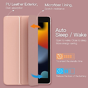 TiMOVO iPad 10.2 Case iPad 9th Generation 2021/ iPad 8th Generation 2020/ iPad 7th Generation 2019 Case,Slim Translucent Hard PC Protective Smart Cover with Stand for iPad 10.2 Inch,Rose Gold