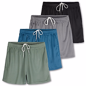 4 Pack: Womens Ladies Mesh Active Athletic Walking Training Quick Dry Fit Sweat Shorts Tennis Women Casual Workout 4" Inseam Summer Lounge Basketball Yoga Jersey Gym Running Comfortable- Set 4, M