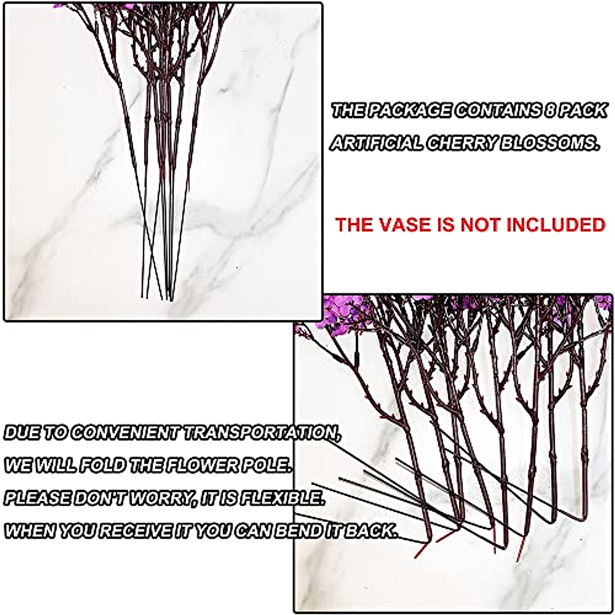 EOOLEOW Artificial Flowers Cherry Blossom Decor - 8 Pcs 19.7 Inch Fake Silk Flowers (Not Include Vase), Faux Flowers Bouquet for Home Decor Indoor (Pink)