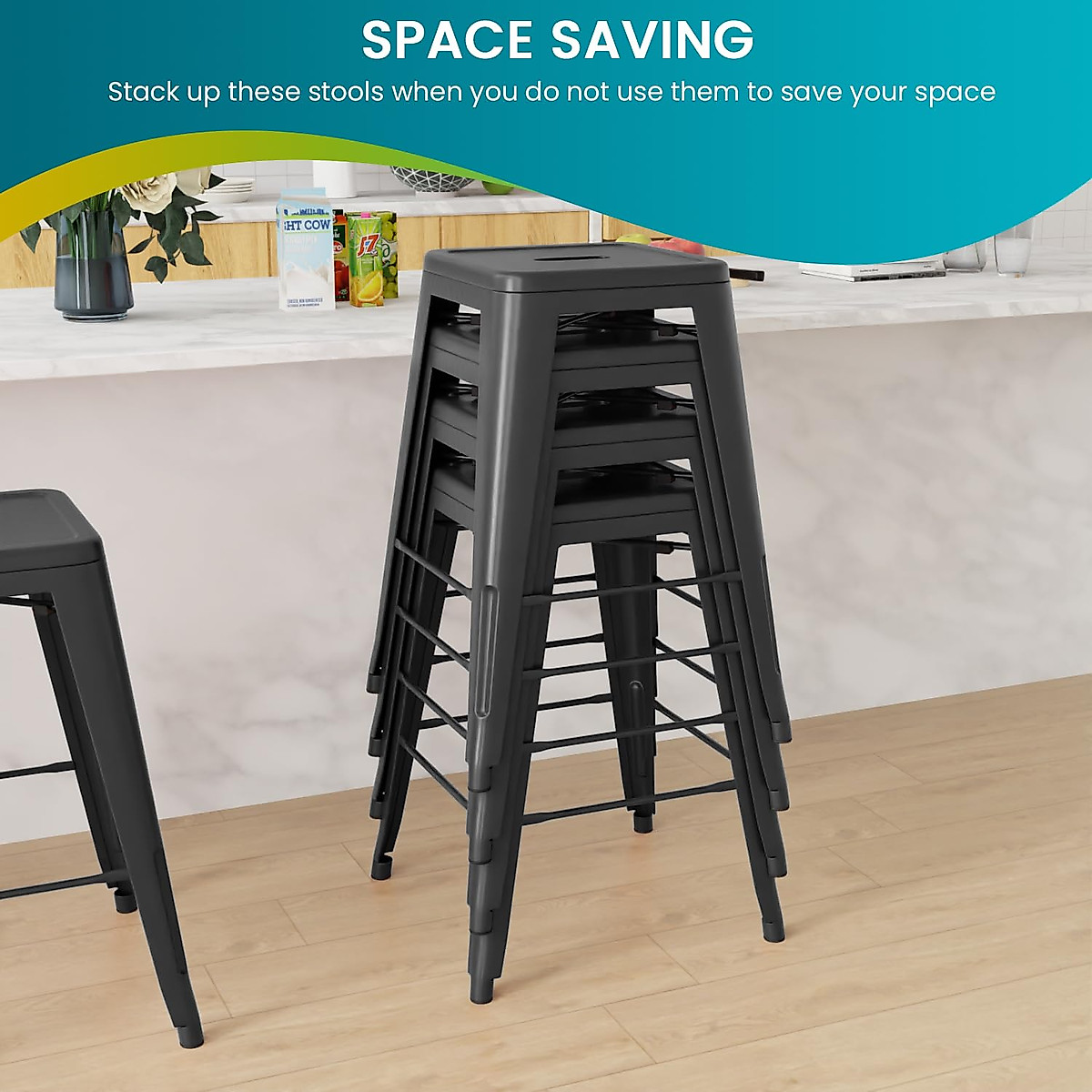 PayLessHere 24 Inch Metal Bar Stools Set of 4 Metal Stackable Stools Metal Bar Stools Backless Metal Counter Bar Stools Metal Dining Chairs for Indoor Outdoor