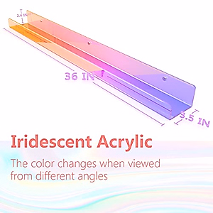 RORKIM 36 inches Iridescent Acrylic Floating Shelf,Wall Mounted Kids Bookshelf, Display Book Shelves for Kids Nursery Toddler Classroom 2 Packs