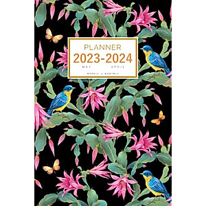 Planner 2023-2024: 6x9 Weekly and Monthly Organizer from May 2023 to April 2024 | Cute Watercolor Cactus Design Black