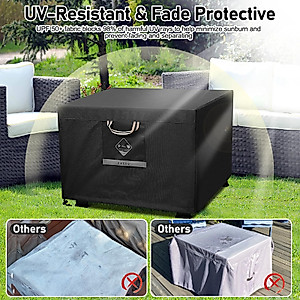 QH.HOME Fire Pit Cover Square Super Waterproof, 44" L x 44" W x 24" H Outdoor Firepit Table Cover 600D Strong Tear Resistant, UPF 50+ Fire Pit Cover Fading Resistant for Square Fire Pit - Black