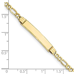 10K Yellow Gold Figaro Link Name Bar Identification ID Bracelet 7 inch