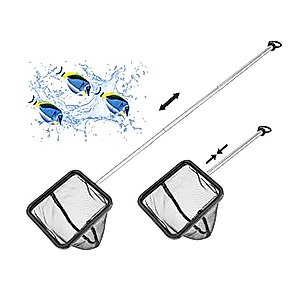 Mogoko 4.3 Inch Fine Mesh Telescopic Aquarium Fish Net with Extendable 11-19 inch Long Handle for Fish Tank