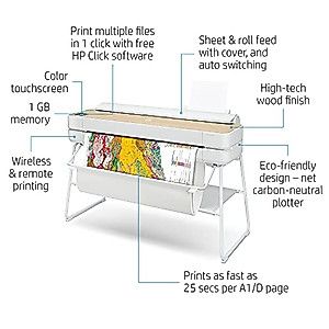 HP DesignJet Studio Wood Large Format Plotter Printer - 36", with Roll Cover, Auto Sheet Feeder, Media Bin & Stand (5HB14A)
