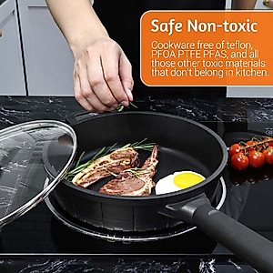 Wodillo Cookware Set, Pots and Pans with Utensils, Nonstick Scratch Resistant Cooking Surface Compatible with All Stoves(Gas, Electric & Induction) - Black