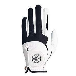SIMPLE SYMBOL Men's Golf Glove Premium Synthetic Leather,Net Fabric,Stable Grip,Six Pack Value Left Hand Right Hand（Left is Wear on Left Hand,Right is Wear on Right Hand）(Black,S,Left)