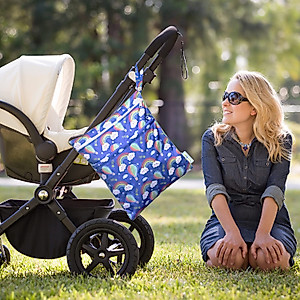 2 Pcs Cloth Diaper Wet Dry Bags Waterproof Reusable Travel Daycare Baby Pump Parts Bag for Swimsuits Clothes with Zipper (Rainbow and Hot Air Balloon)